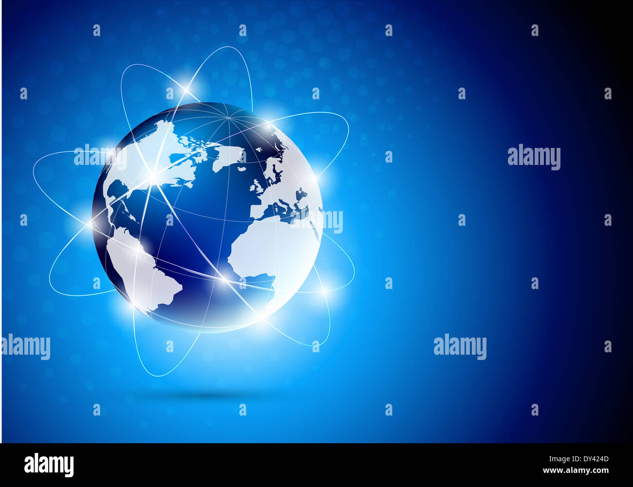 Bright blue background with orbit of globe Stock Photo - Alamy