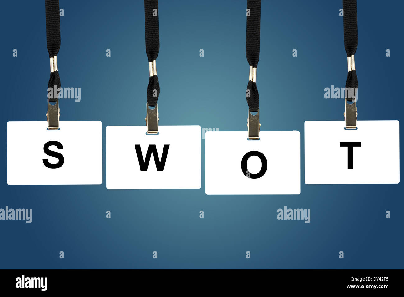 SWOT analysis word on badge with blue background Stock Photo - Alamy