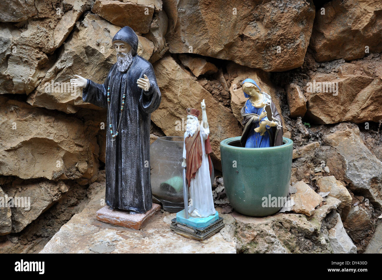 Catholic icons and statues on display at a monastery near Beirut ...