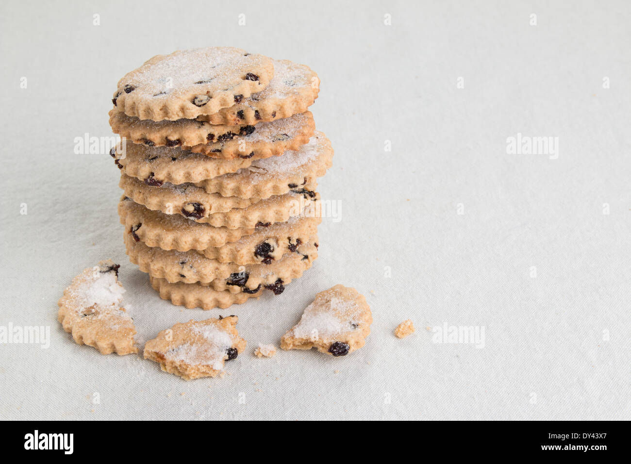 Garibaldi fruit biscuits/cookies in stack with a pale background ( 10 ...