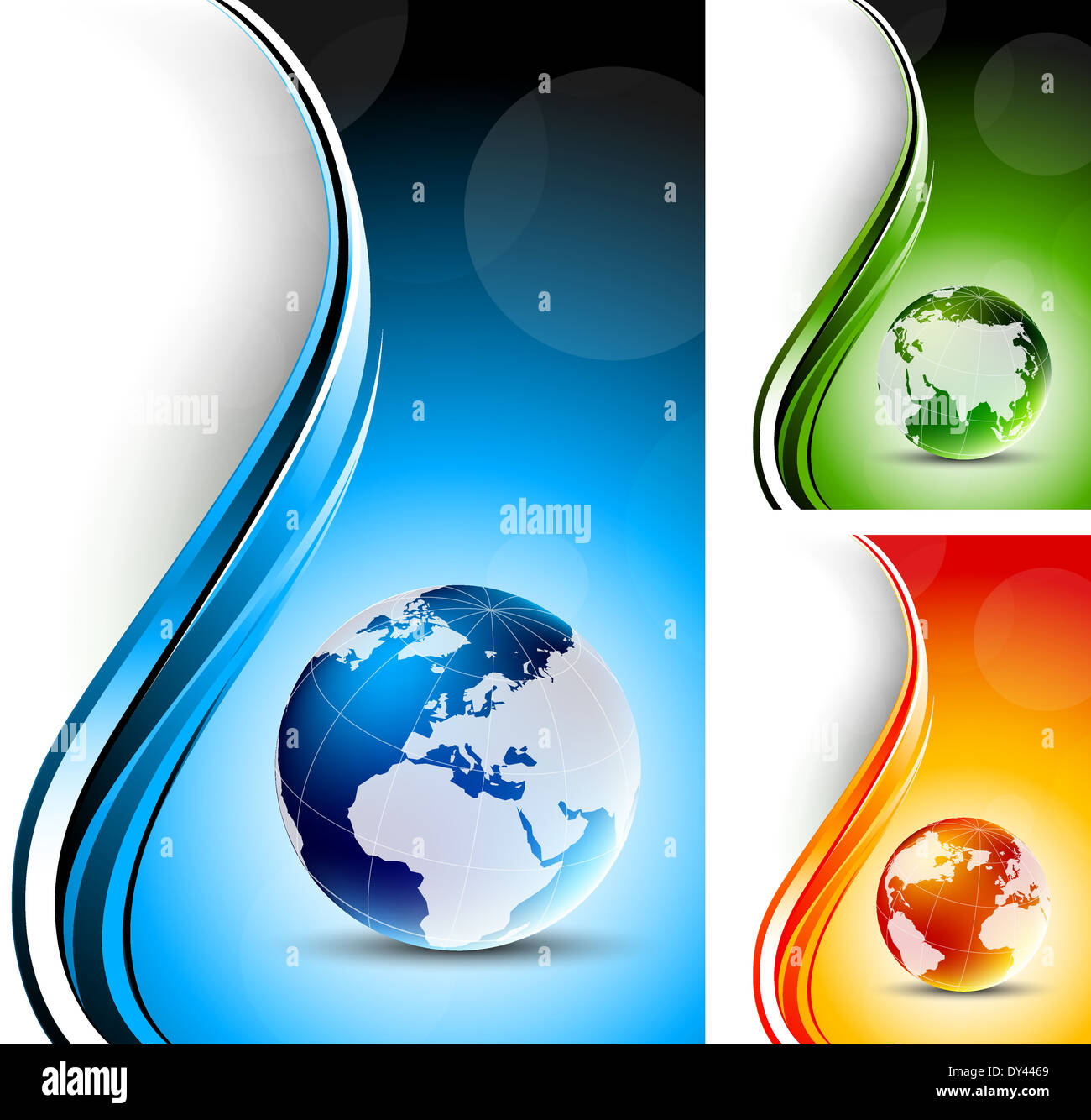 Set of bright color backgrounds with globes Stock Photo - Alamy