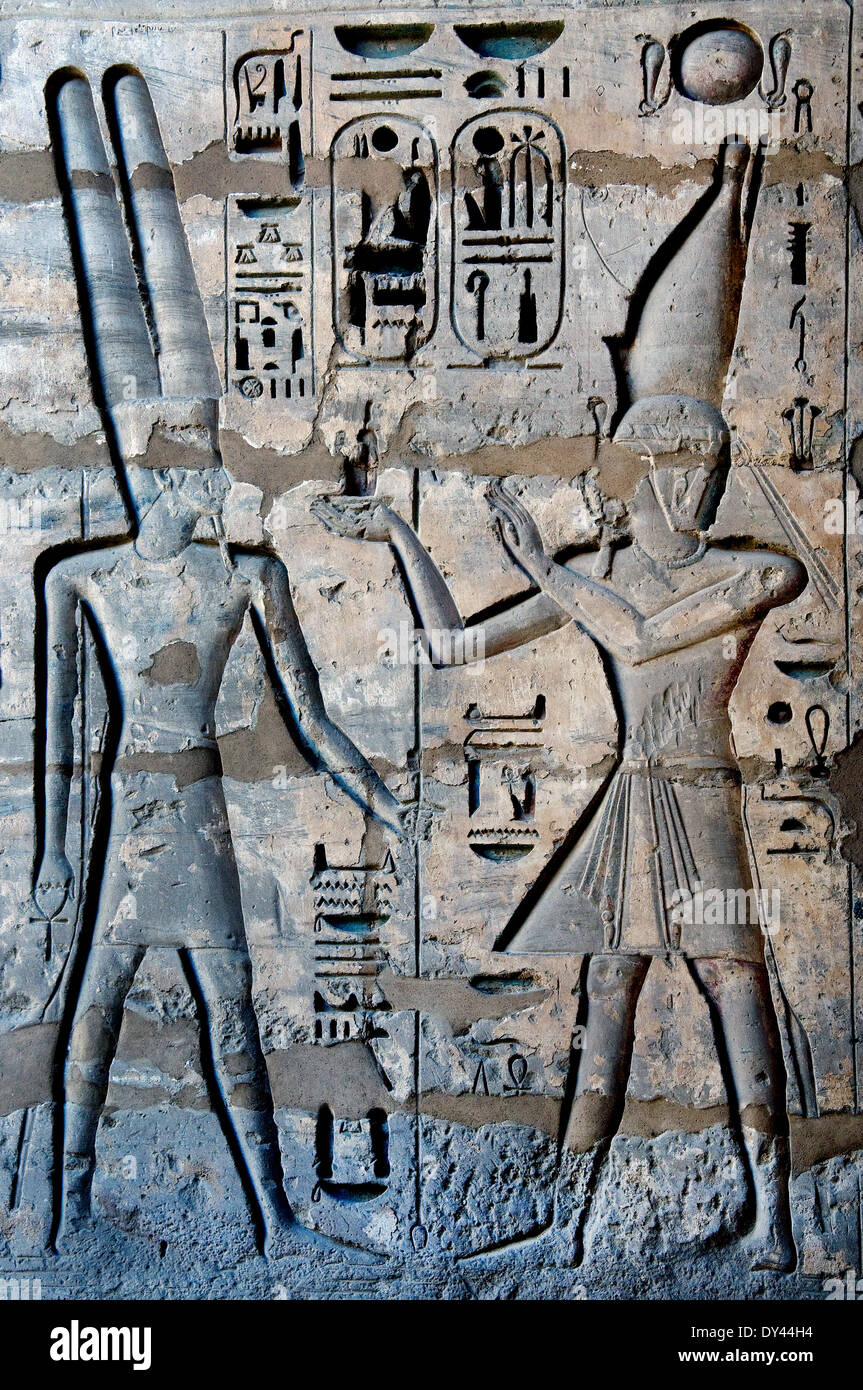 Temple of Ramses III at Medinet Habu: reliefs on the wall in the first ...