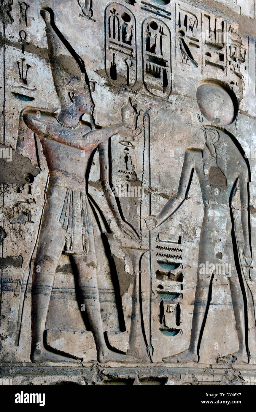 Temple of Ramses III at Medinet Habu: reliefs on the wall in the first ...