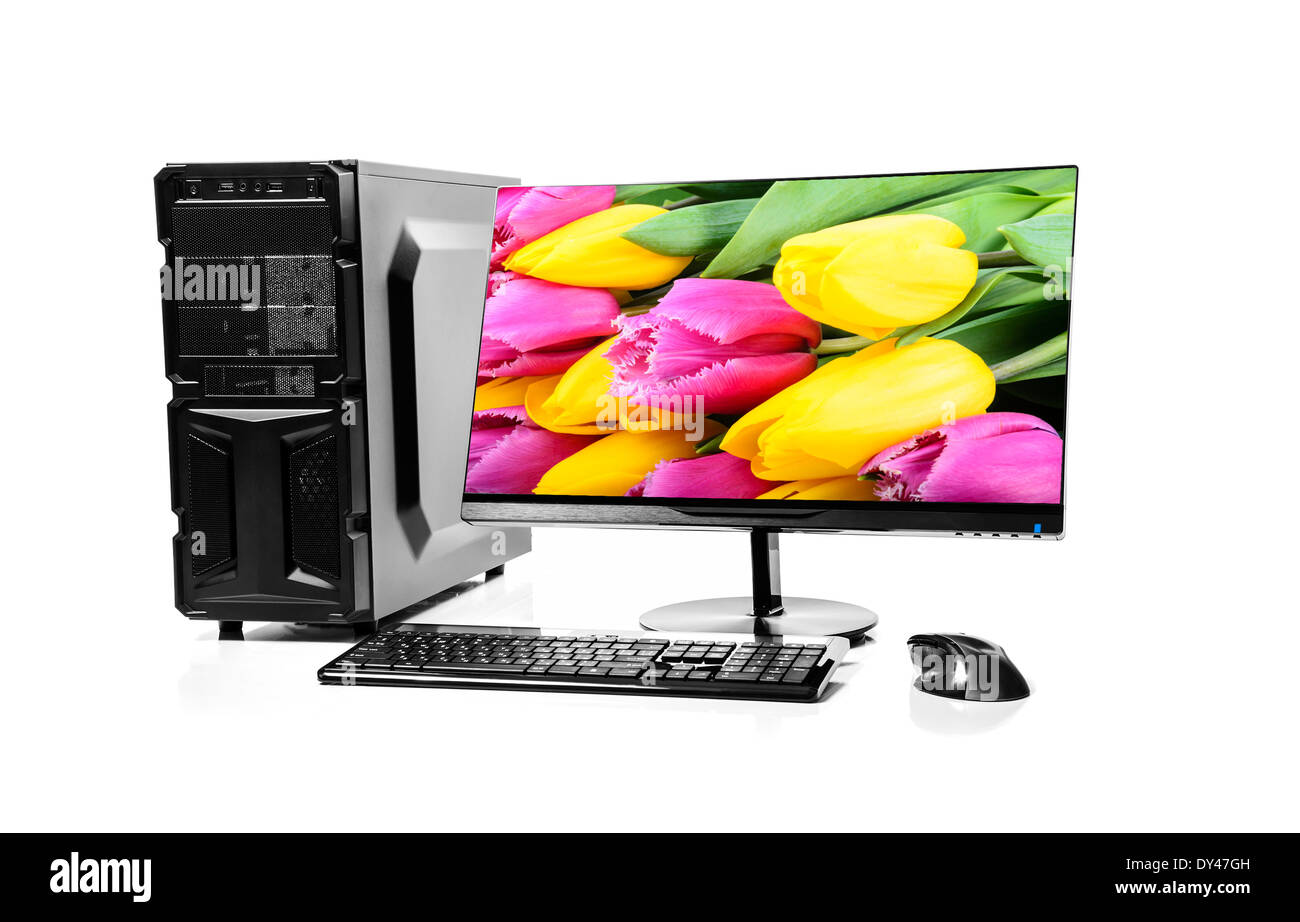 Desktop computer and keyboard and mouse Stock Photo - Alamy