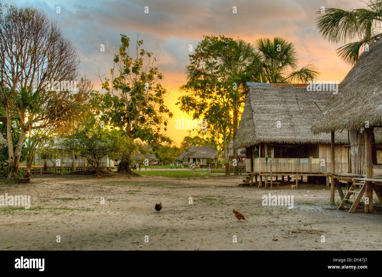 Authentic village in the Amazon rain forest near Iquitos, Peru Stock ...