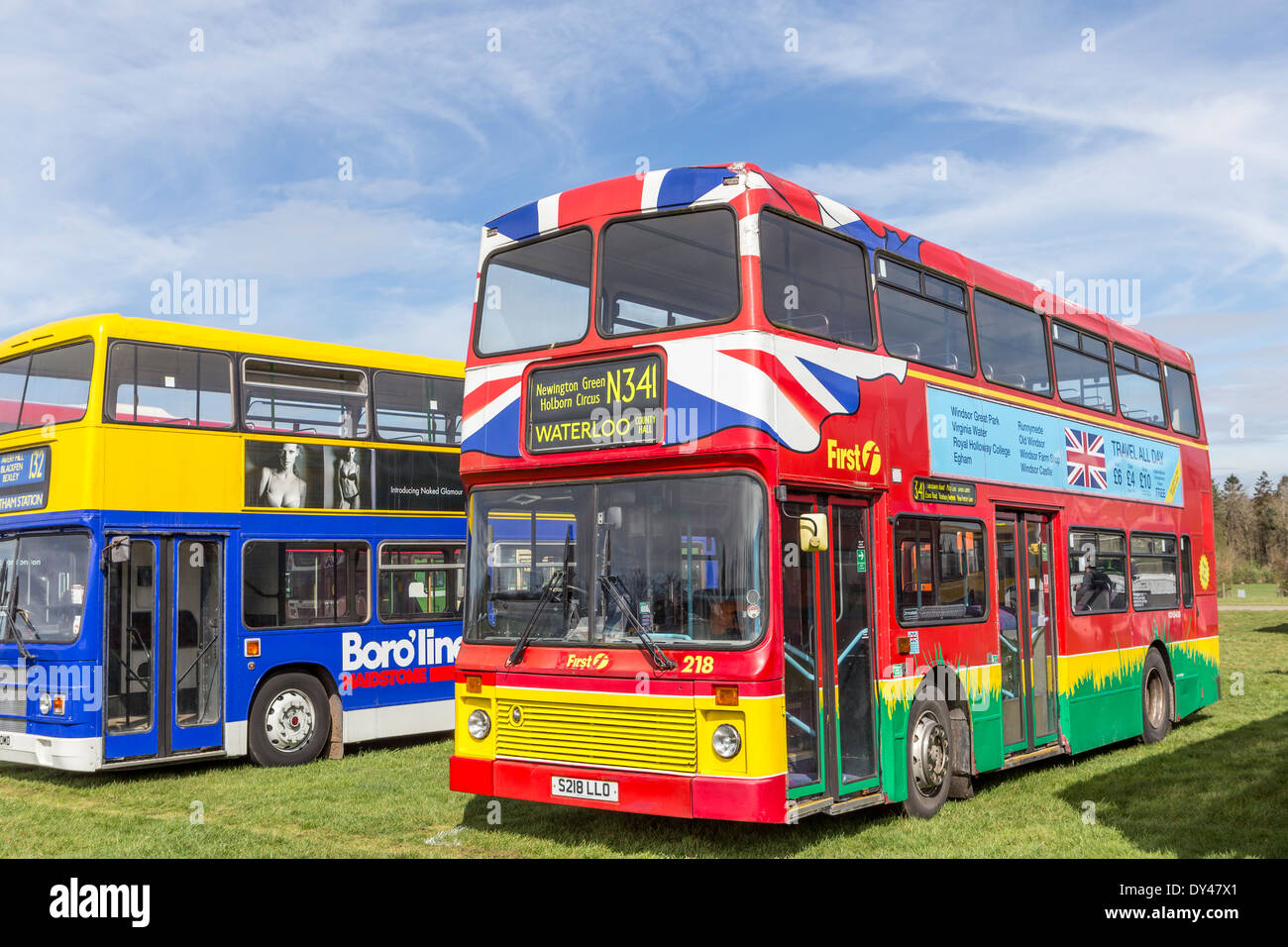 Colourful Modern Buses at Display of Heritage Vehicles Stock Photo - Alamy