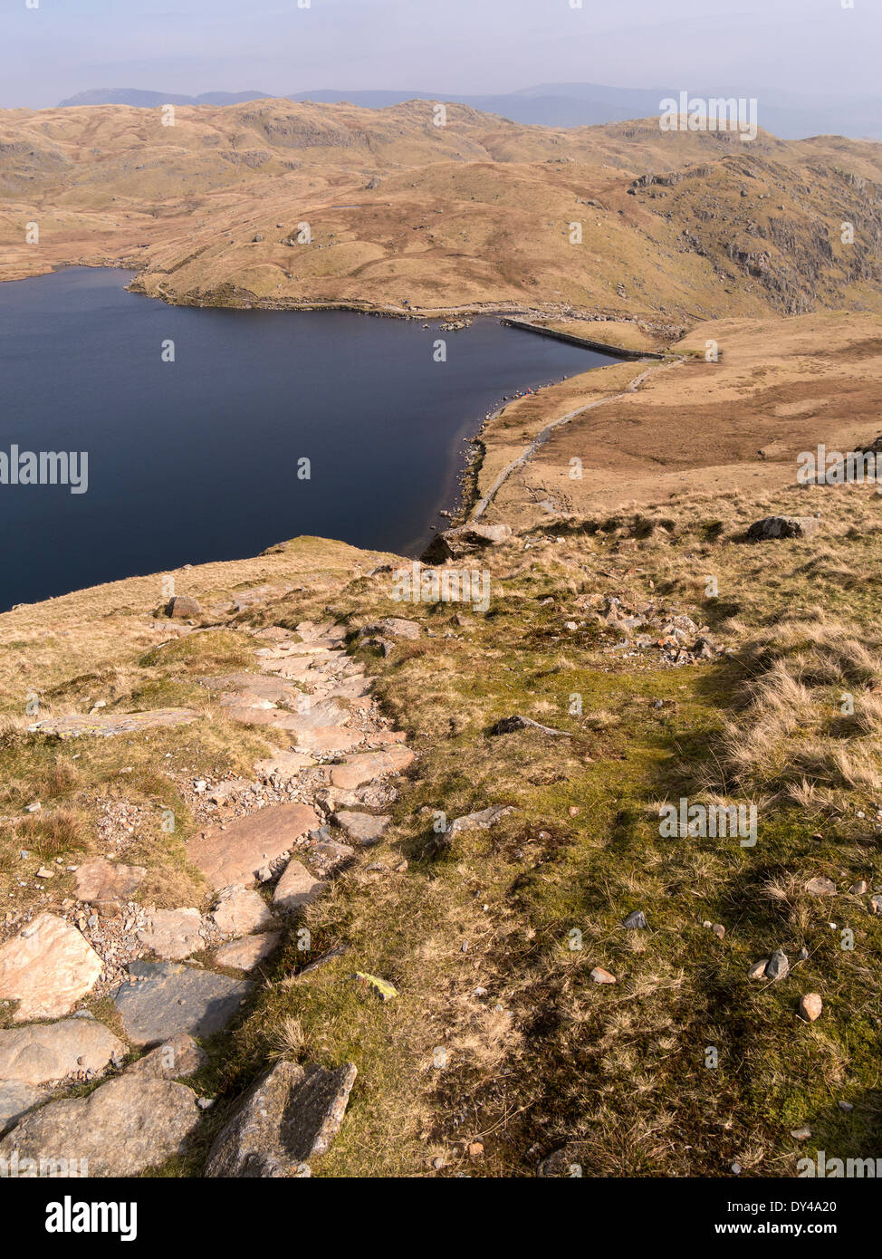 Path leading down to Stickle Tarn from Harrison Stickle, Langdale Pikes ...