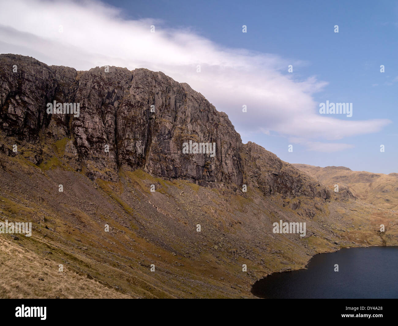 Pavey Ark mountain with Stickle Tarn below, Langdale Pikes, Great ...