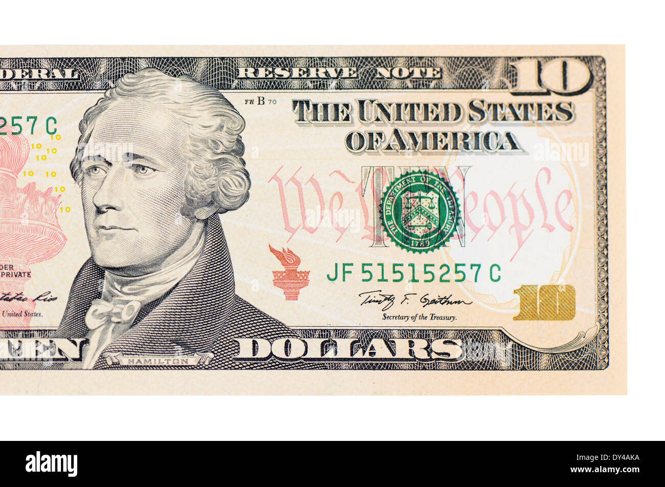 The ten dollars isolated on white background Stock Photo - Alamy