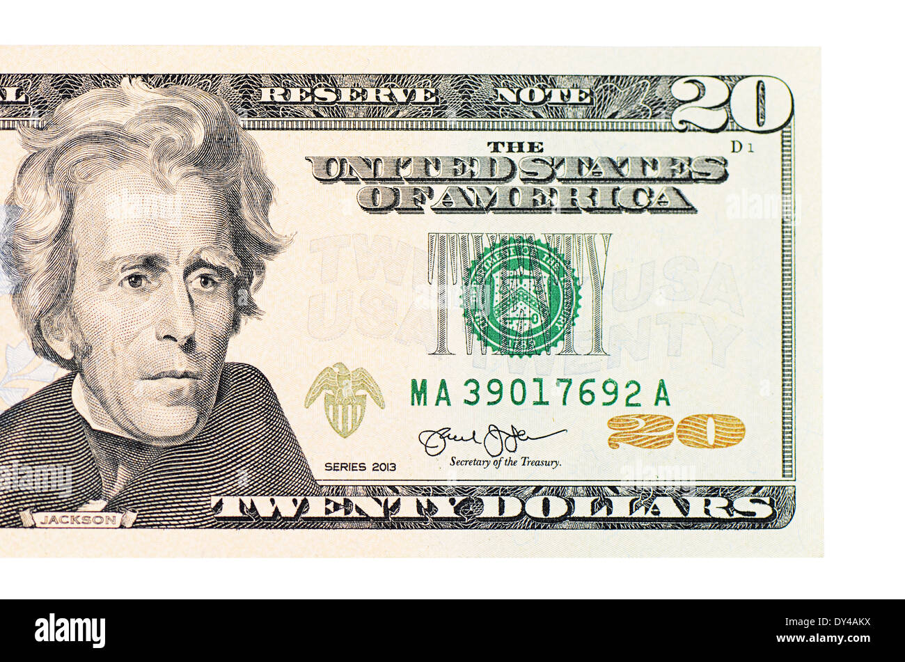 The twenty dollars isolated on white background Stock Photo - Alamy