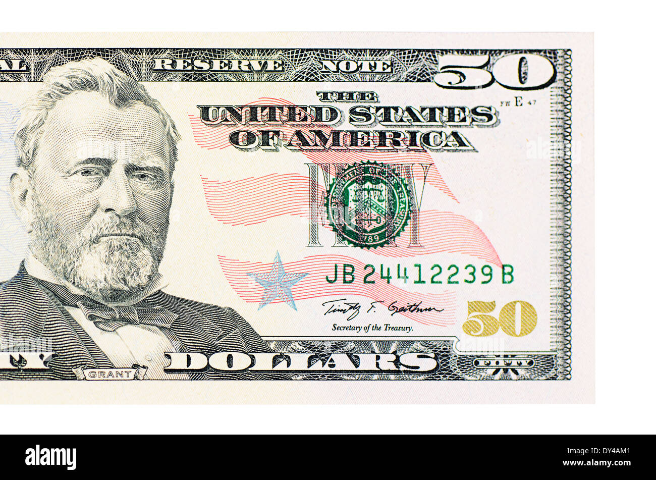 The fifty dollars isolated on white background Stock Photo - Alamy
