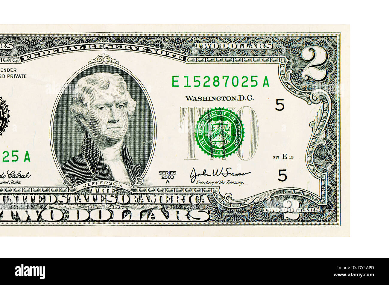 The two dollars isolated on white background Stock Photo - Alamy