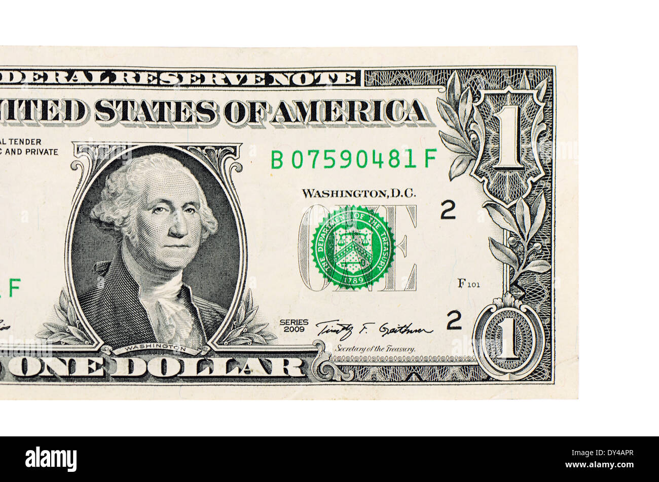 The one dollars isolated on white background Stock Photo - Alamy
