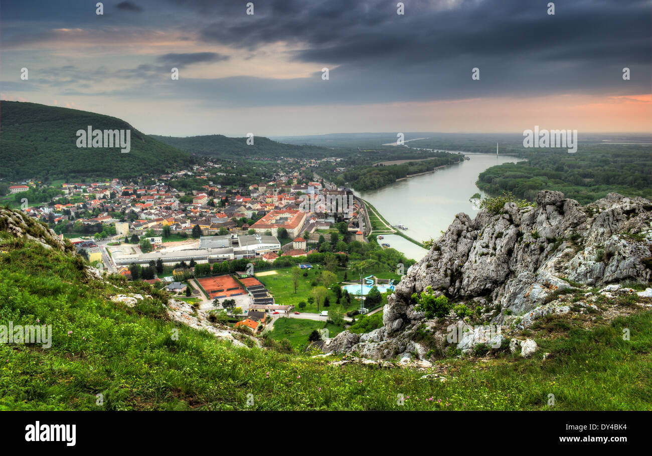 Little city from the hill near river Stock Photo - Alamy