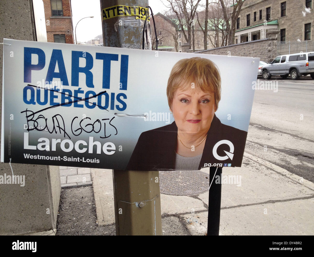 Montreal, Quebec, Canada. 05th Apr, 2014. Opponents trash the Party ...