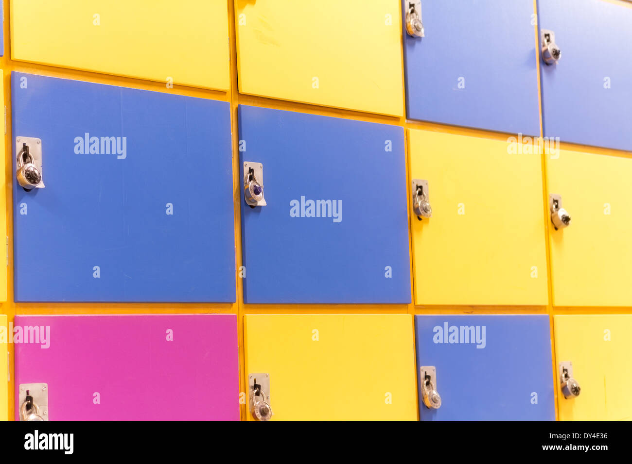 Colourful school lockers in yellow, blue and purple Stock Photo - Alamy