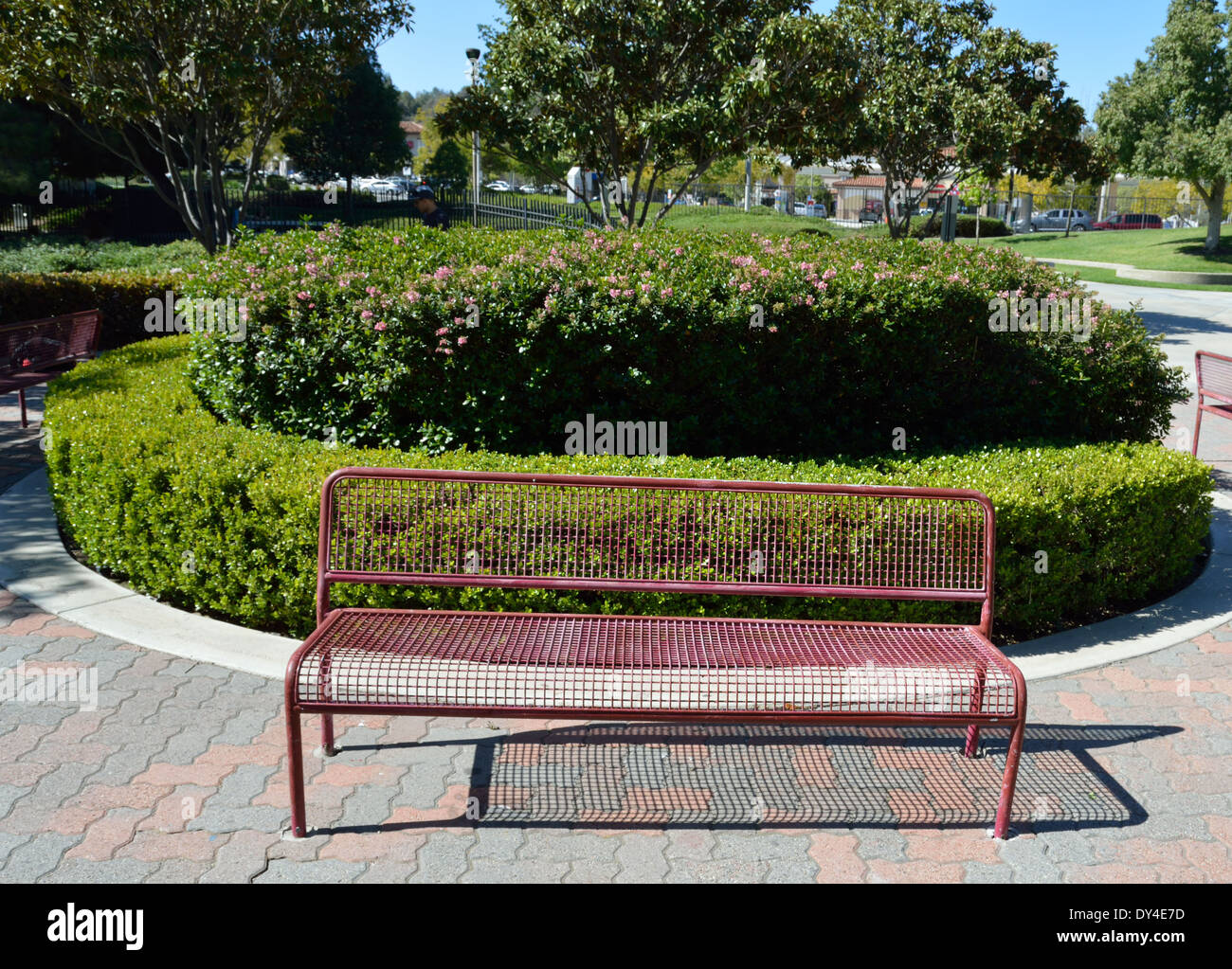 Red Metal Park Bench Stock Photo - Alamy