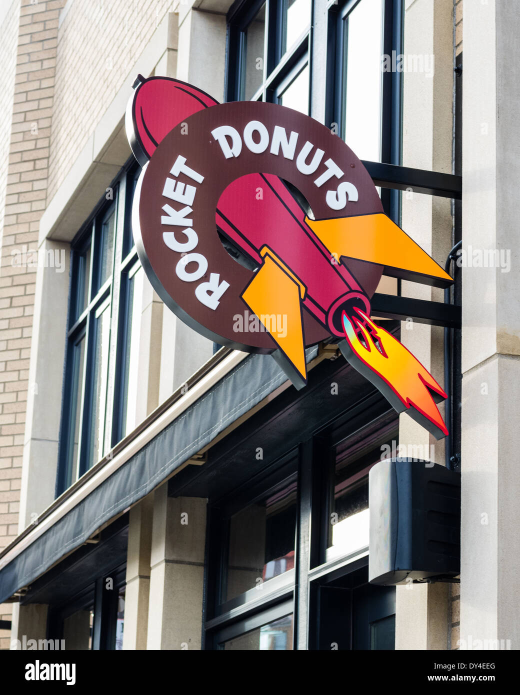 Rocket Donuts sign outside the bakery. Bellingham, Washington Stock ...