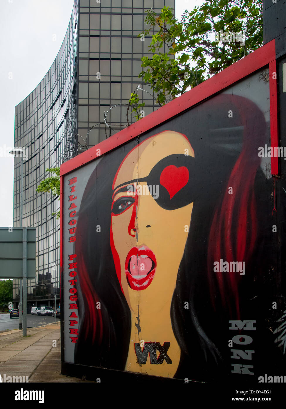 Public art graffiti on boardings within inner city Portsmouth Stock ...