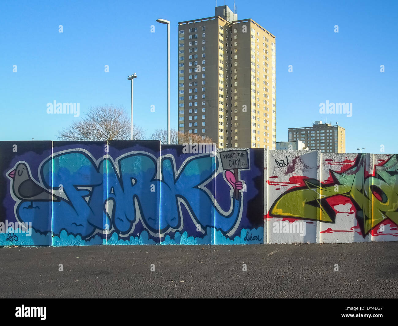 Public art graffiti on boardings within inner city Portsmouth Stock ...