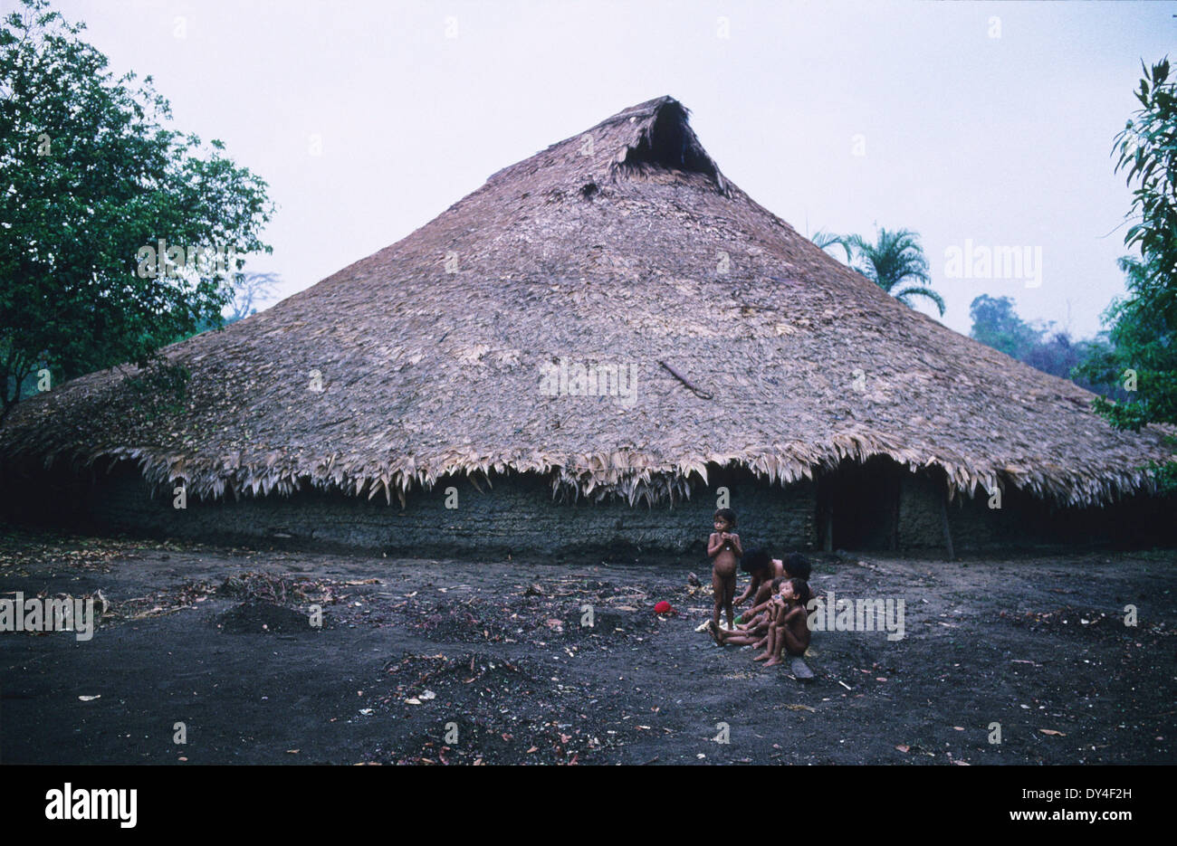 Family yanomami Indians outside Molaca communal dwelling, Roraima ...