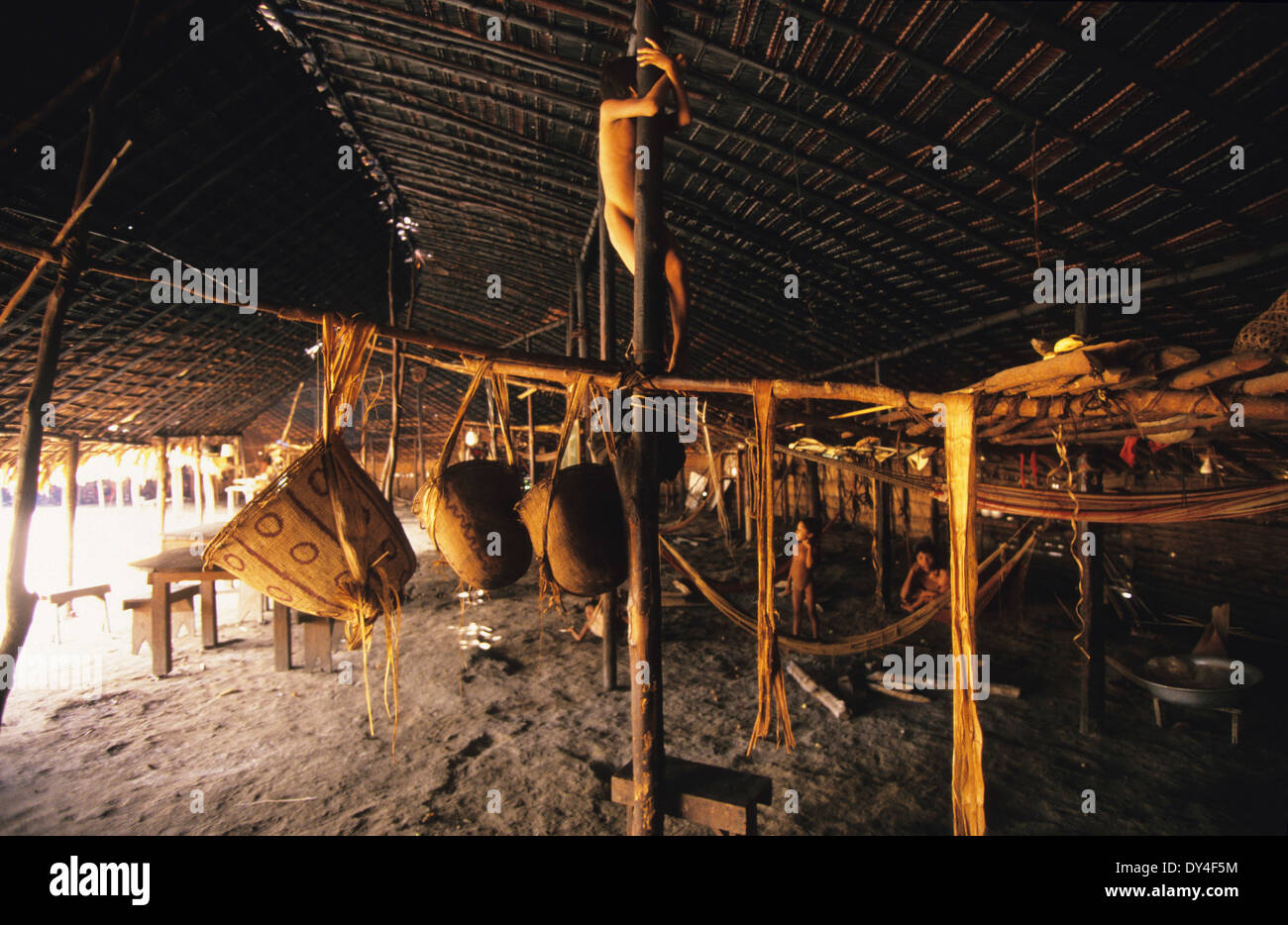 Family yanomami Indians in Molaca communal dwelling, Roraima province ...