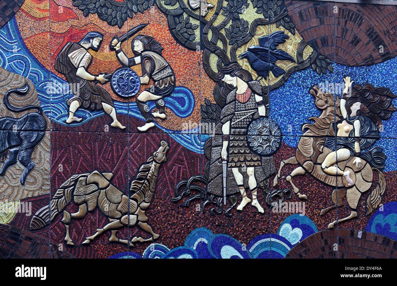 Part of the Tain Wall which is a mosaic by Desmond Kinney in the city ...