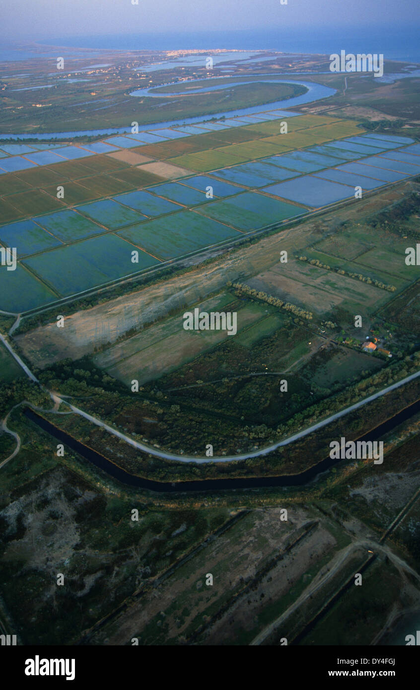 Aerial views over agricultural and farm land, originally marshland and ...