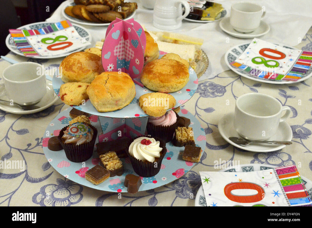 80th Birthday Tea at the church hall Stock Photo - Alamy