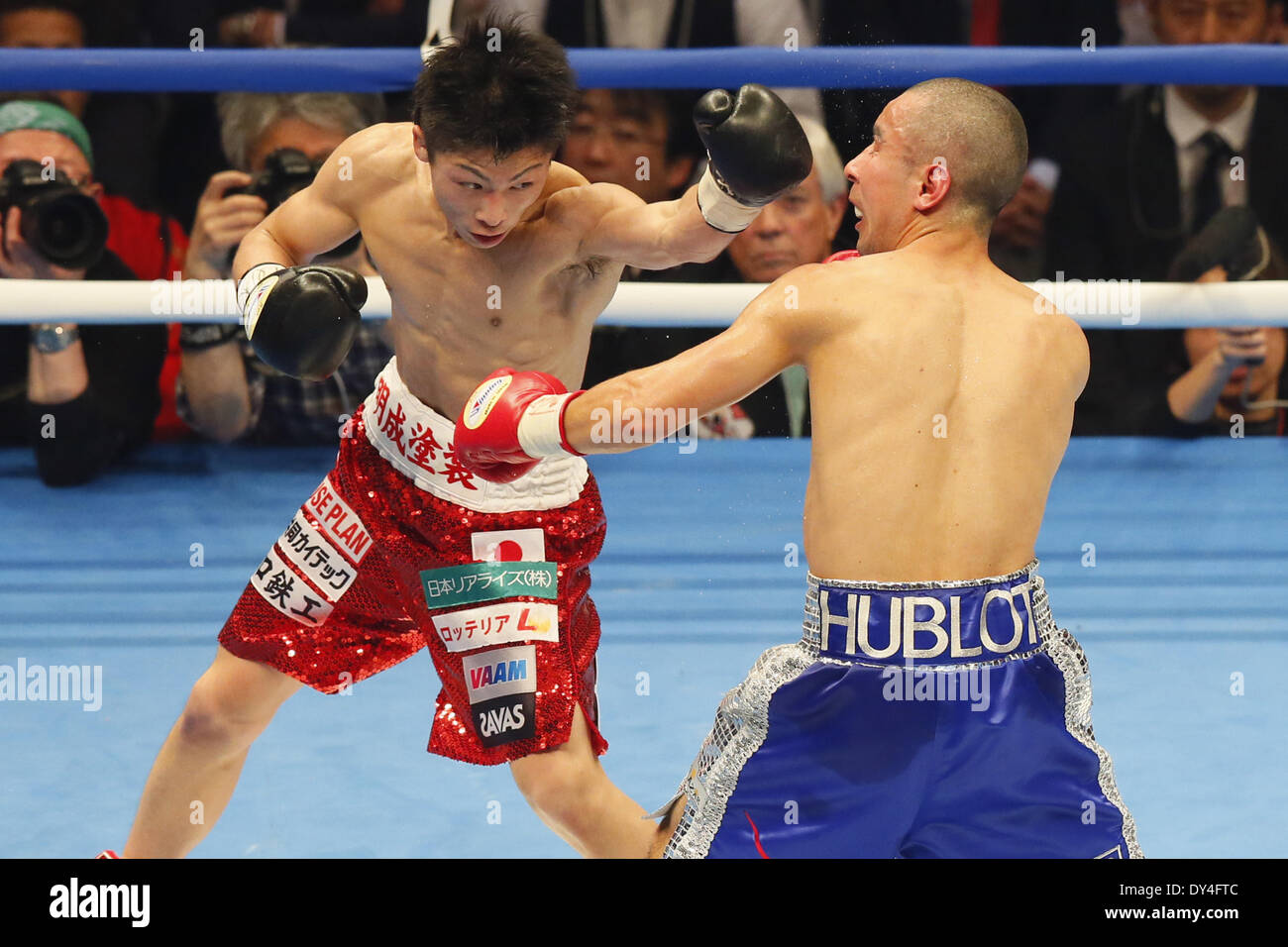 Ota-City General Gymnasium, Tokyo, Japan. 6th Apr, 2014. (L to R) Naoya ...