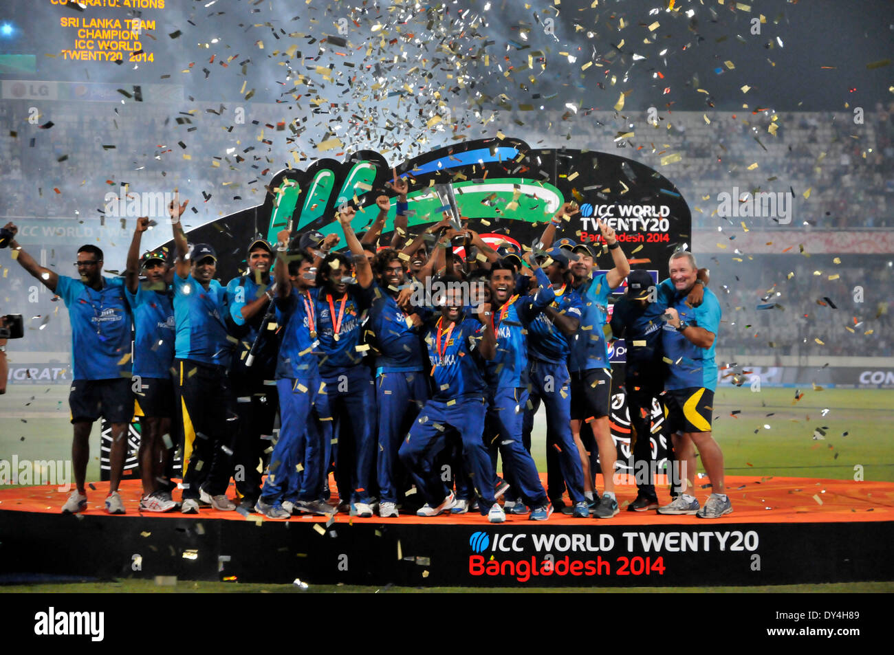 Dhaka, Bangladesh. 6th Apr, 2014. Players of Sri Lanka celebrate with ...