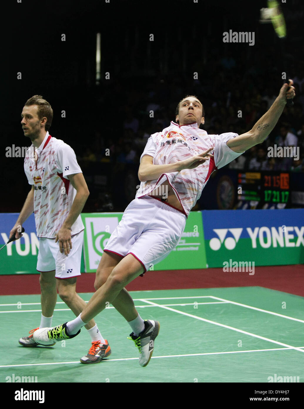 New Delhi, India. 6th Apr, 2014. Mathias Boe (R) and Carsten Mogensen ...