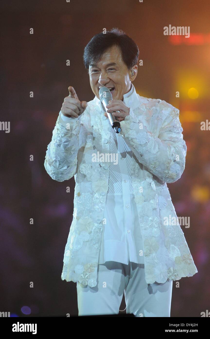 Beijing, China. 6th Apr, 2014. Action movie actor Jackie Chan sings at ...