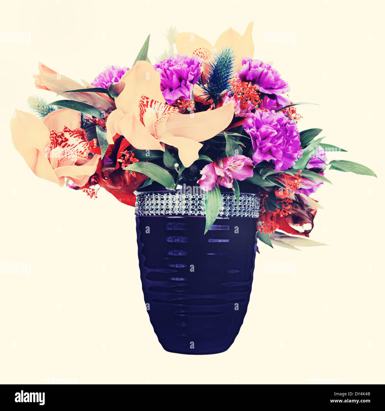 Bouquet from flowers with retro filter effect. Closeup Stock Photo - Alamy