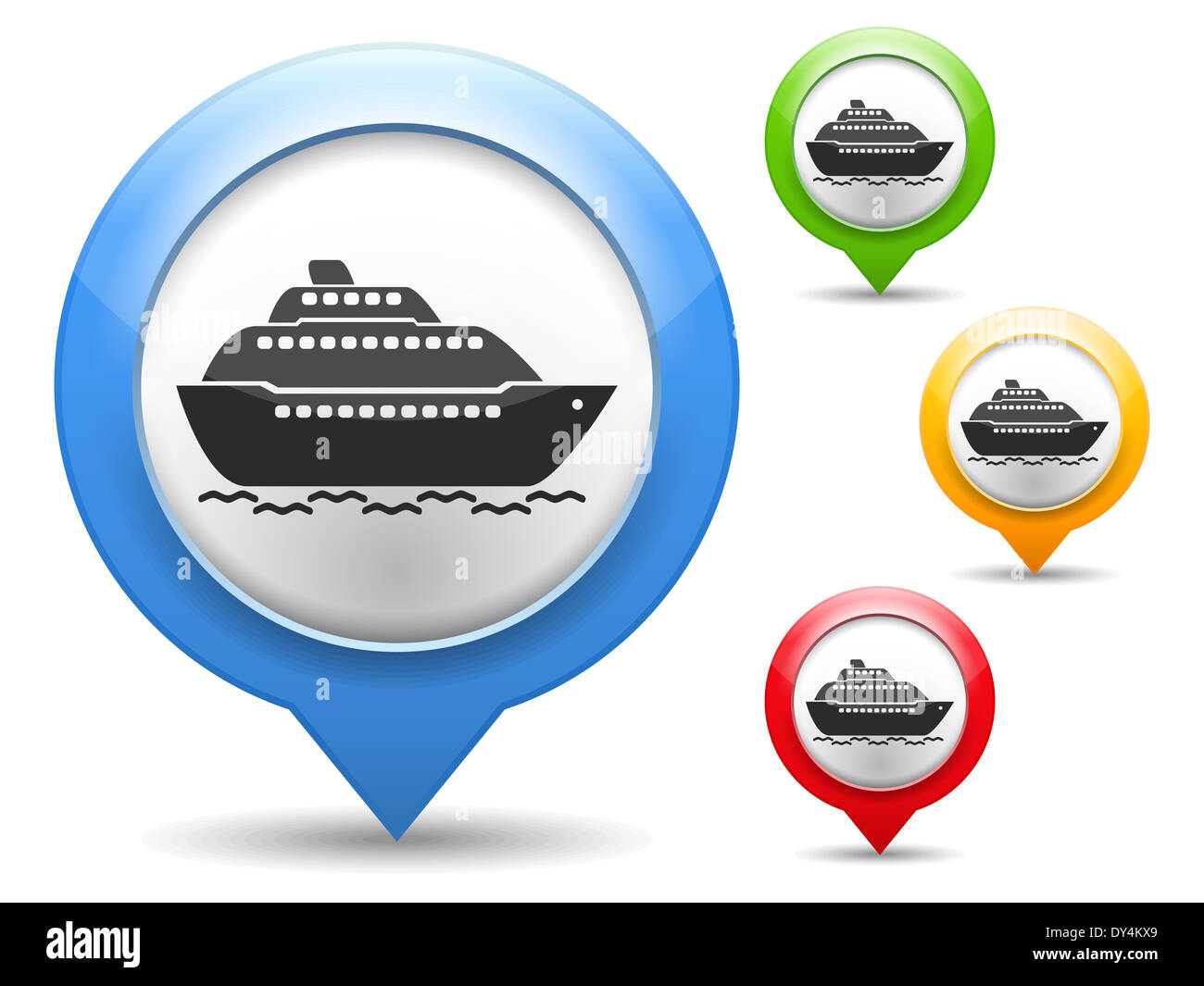 Map marker with icon of a ship Stock Photo - Alamy