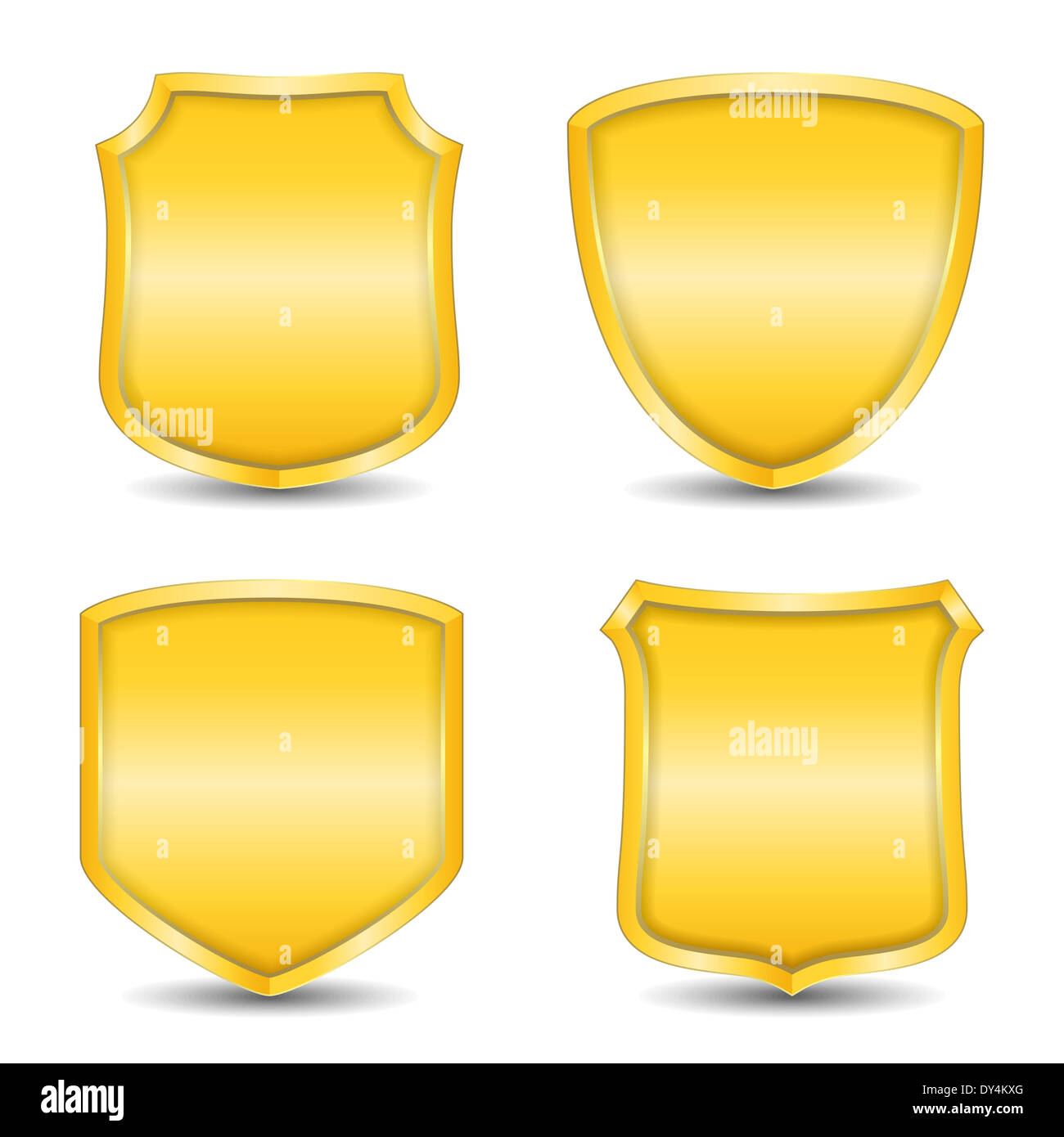 Four golden shields on white background Stock Photo - Alamy