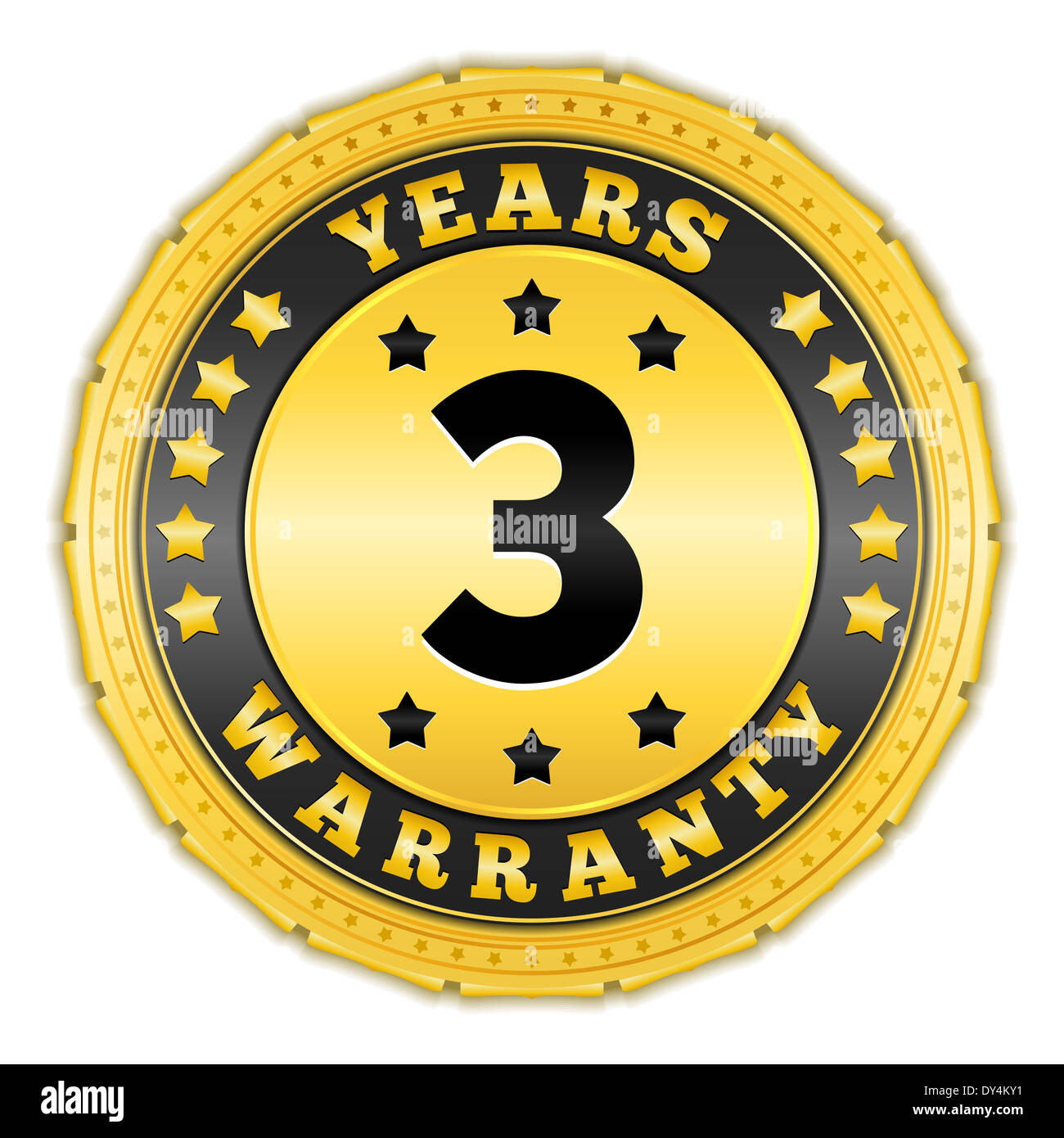 Three years warranty golden badge Stock Photo - Alamy