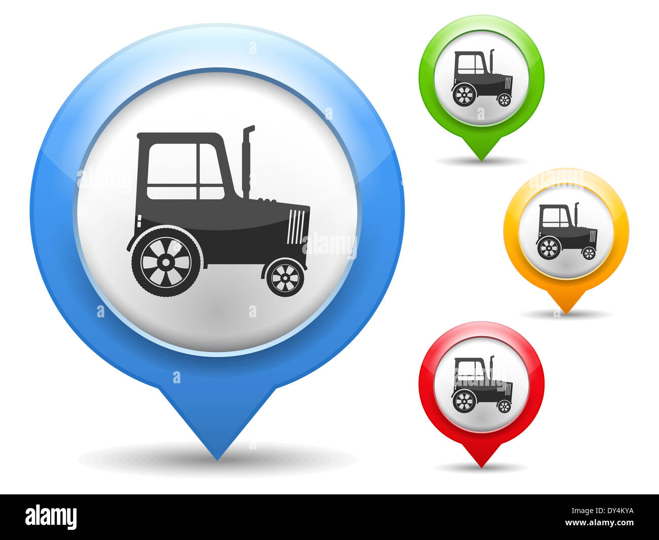 Map marker with icon of a tractor Stock Photo - Alamy