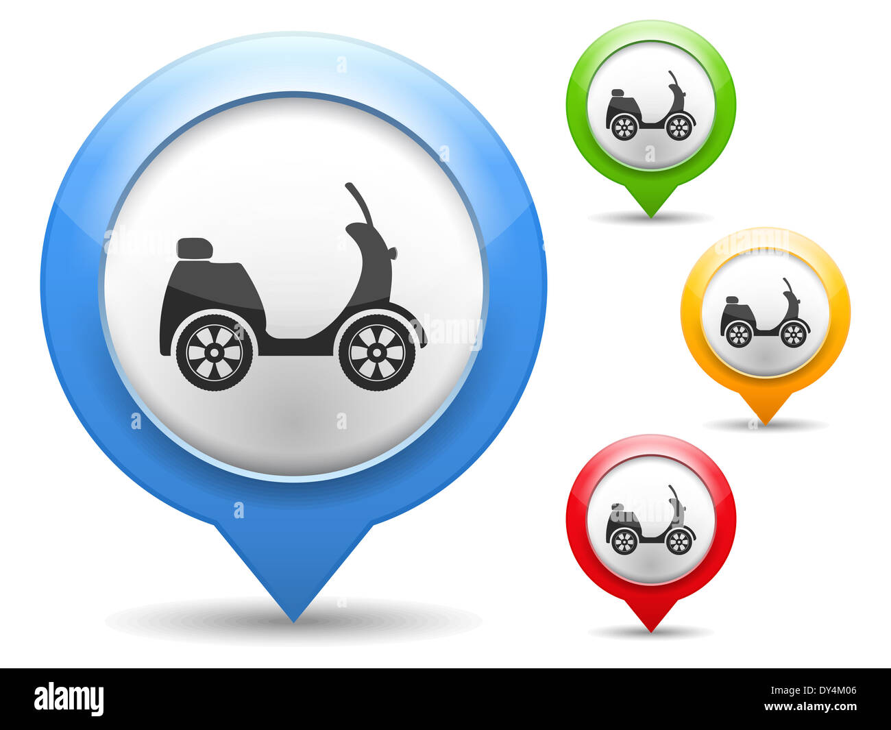 Map marker with icon of a scooter Stock Photo - Alamy