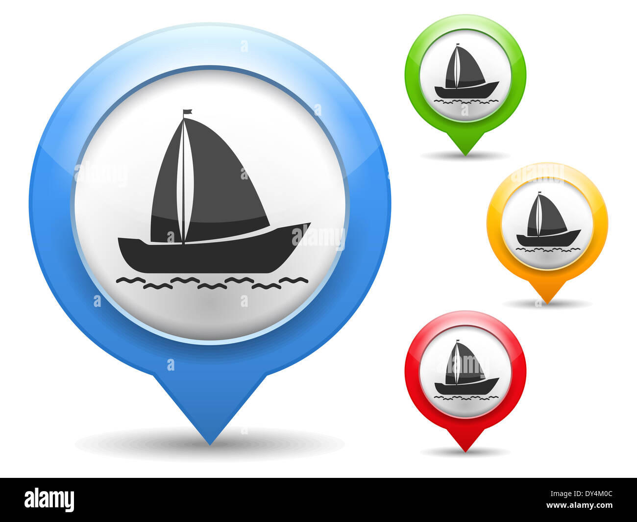 Map marker with icon of a yacht Stock Photo - Alamy