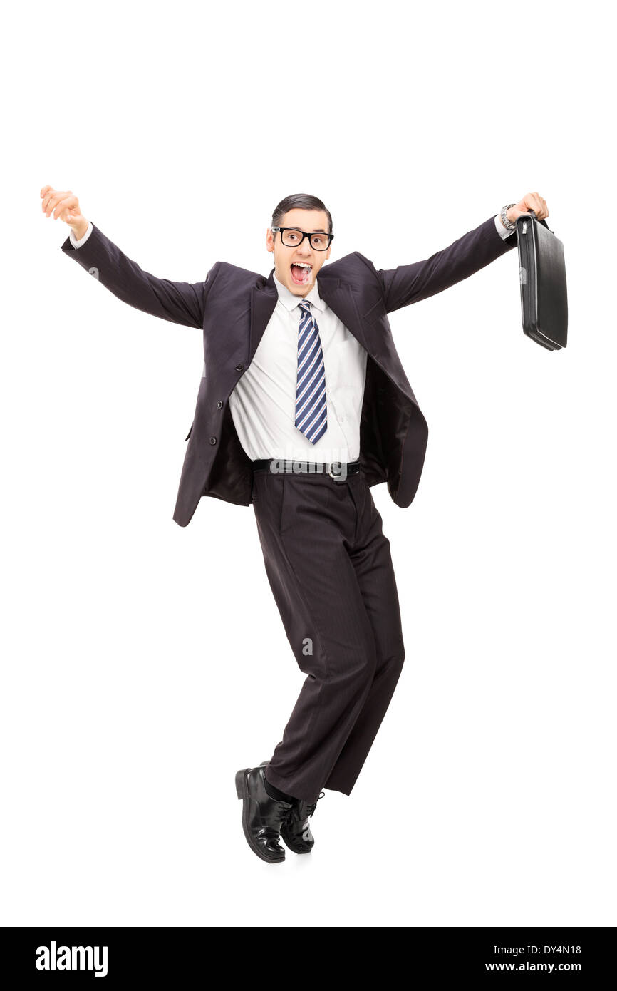 Full length portrait of a happy businessman dancing Stock Photo - Alamy