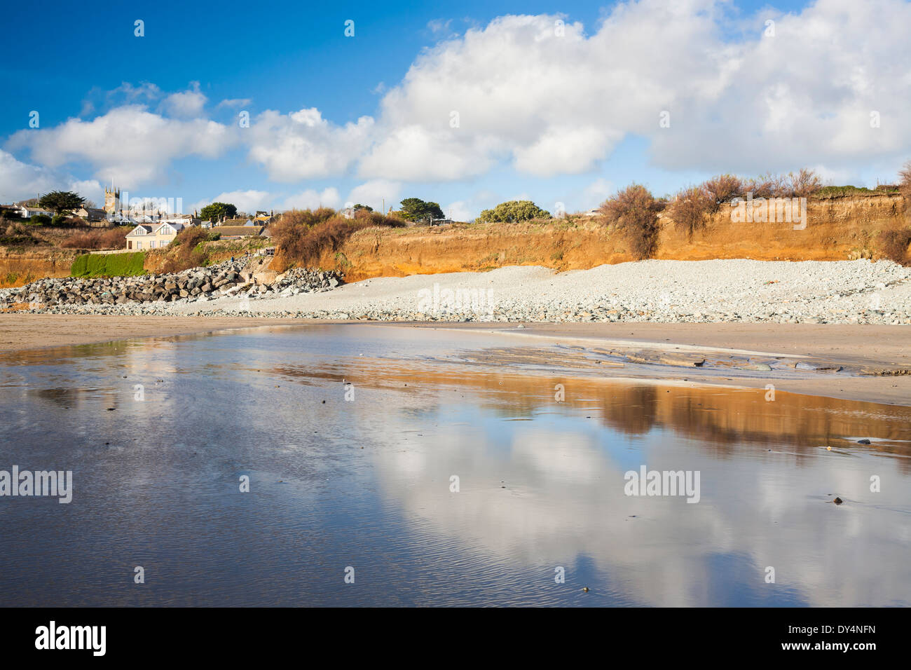 Sky reflected on Perranuthnoe Beach Cornwall England UK Europe Stock ...