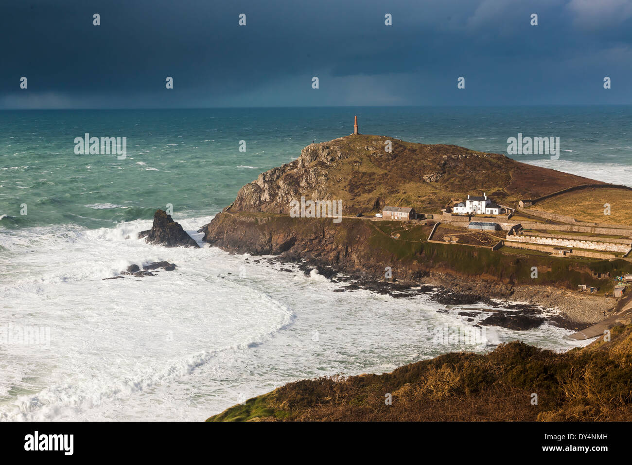 Winter storm off the coast of Cape Cornwall photographed from Carn ...