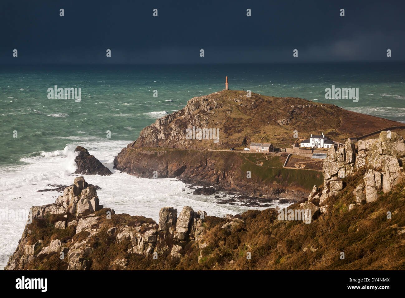 Winter storm off the coast of Cape Cornwall photographed from Carn ...