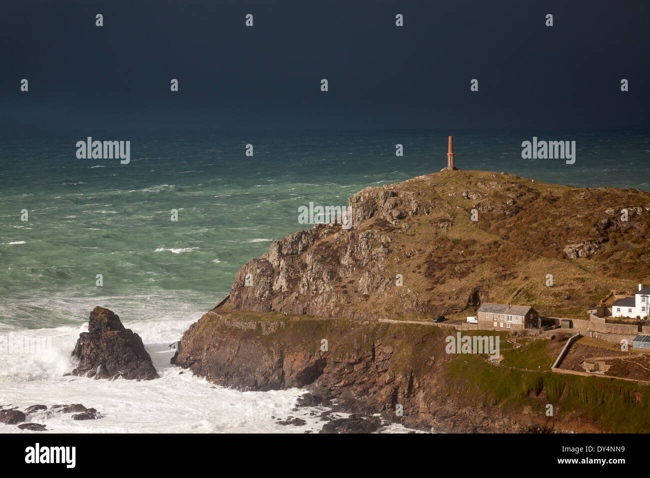 Winter storm off the coast of Cape Cornwall photographed from Carn ...