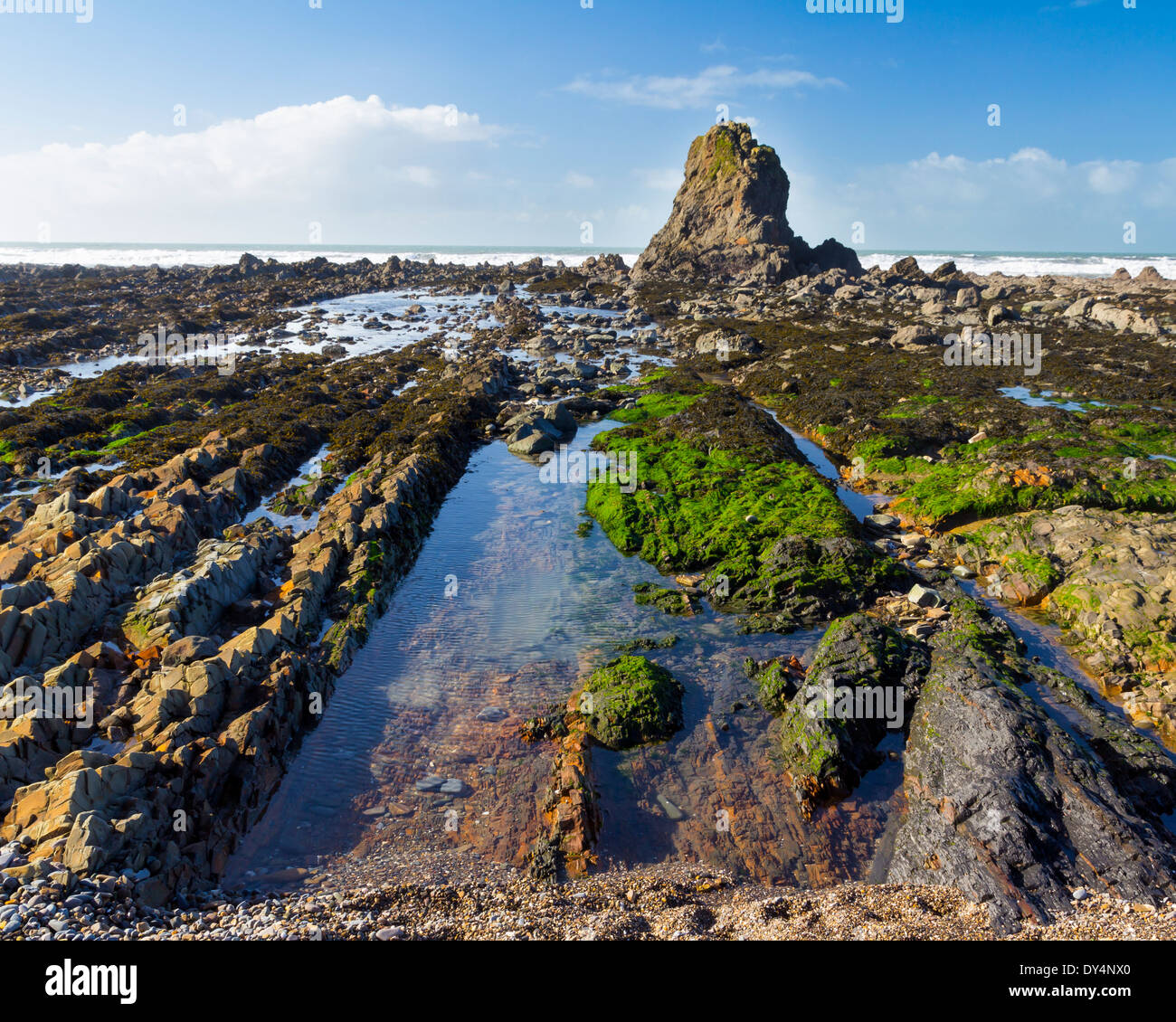 Stunning rock formations at Widemouth Bay near Bude Cornwall England UK ...