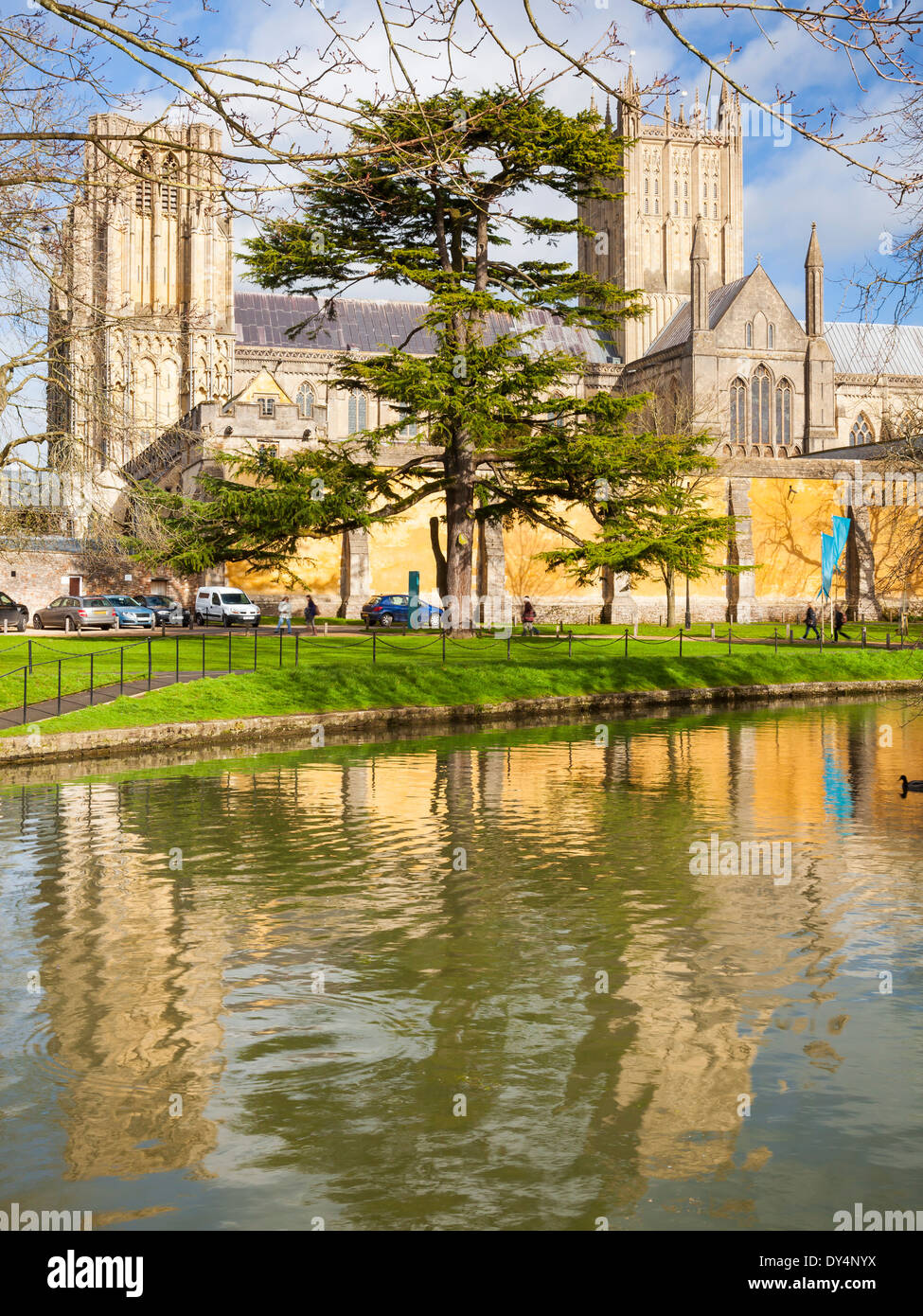 Moat of the Bishops Palace and Wells Cathedral Somerset England UK ...