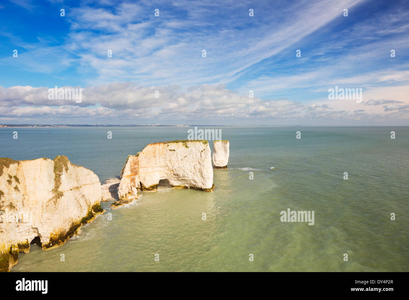 The cliffs and rock stacks of Old Harry Rocks on the Jurassic Coast of ...
