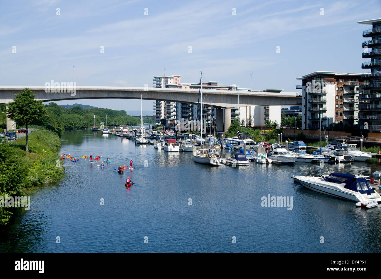 Group of children Kayaking on River Ely, Cardiff Bay, Wales Stock Photo ...