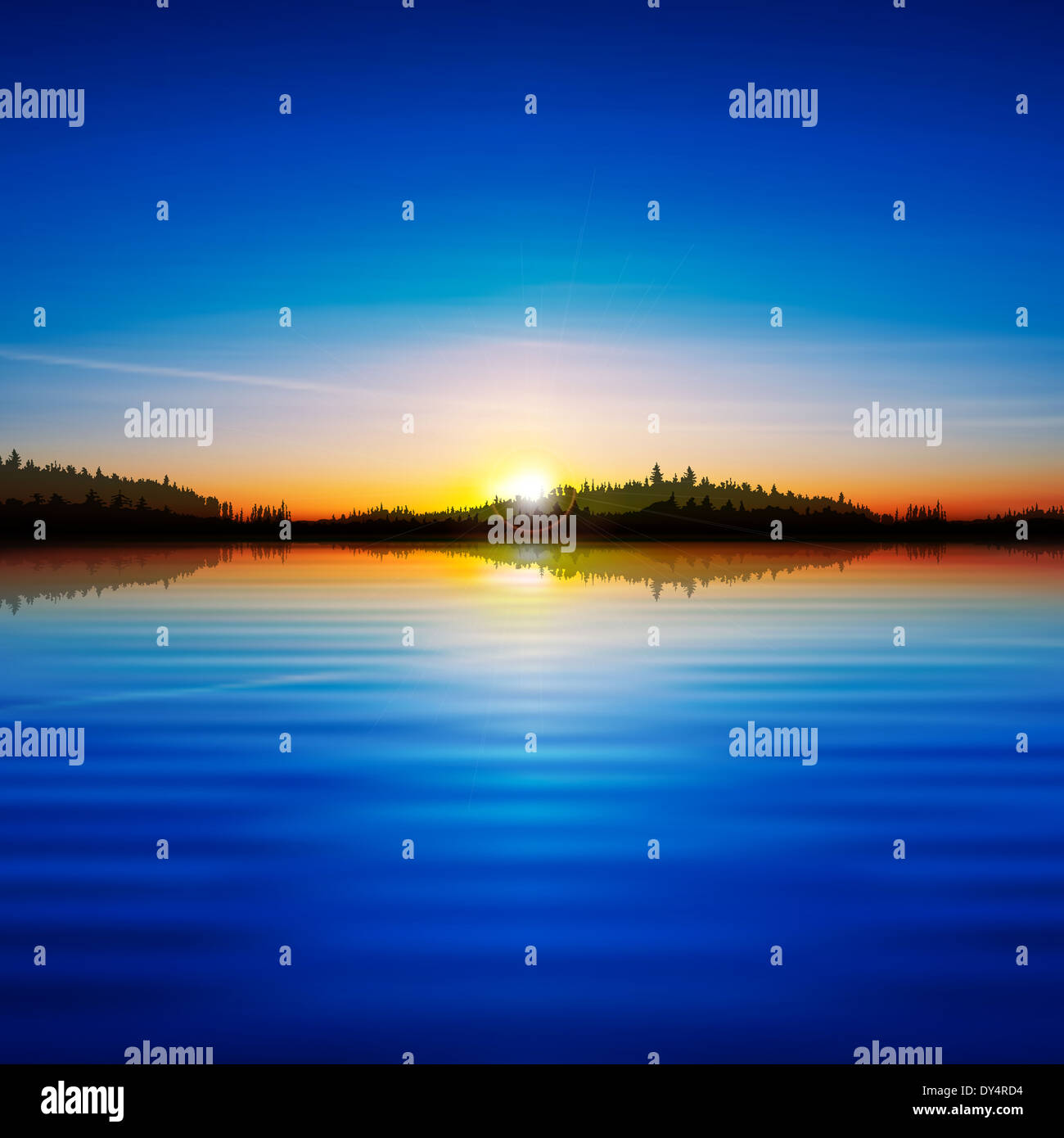 abstract nature sunrise background with forest lake Stock Photo - Alamy